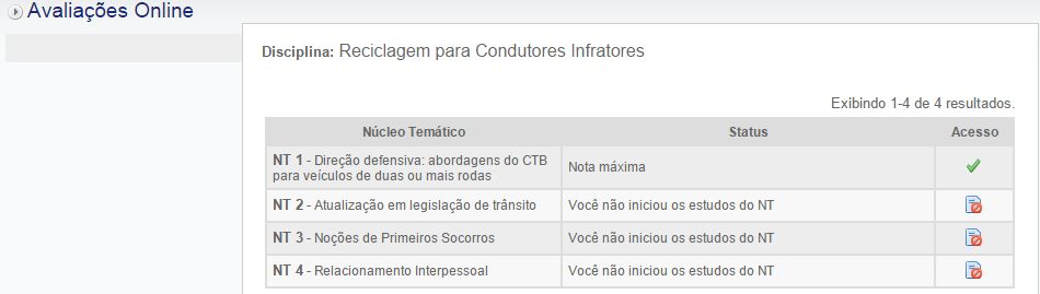 Figura 24 – Comando das avaliações online.